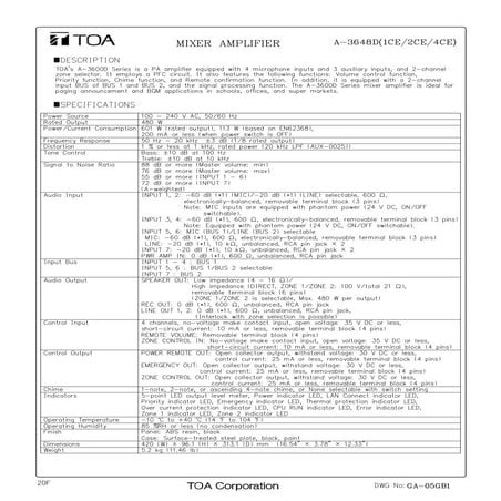 Toa A-3648D Digital Mixer Amplifier in bangladesh | PDF