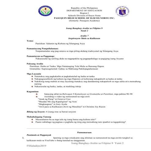 Filipino 9 Curriculum Guide rev.2016