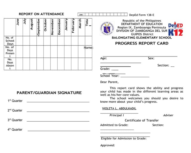 SF9 Card Grade I Sample Template 2025-2026 | DOCX