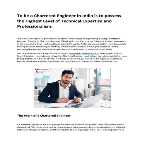 To be a Chartered Engineer in India is to possess the Highest Level of ...
