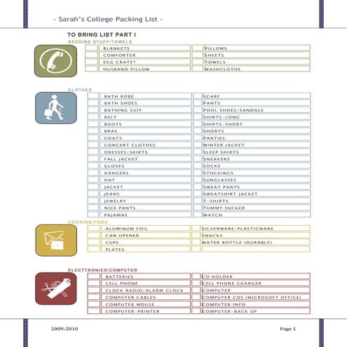 To Bring List | DOCX