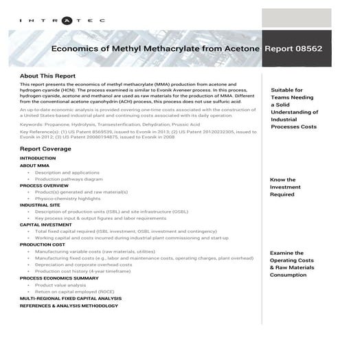 Feasibility Studies: MMA Manufacturing | PDF