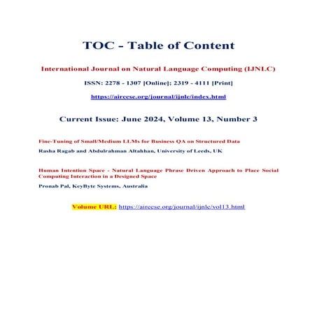 Table of Content: International Journal on Natural Language Computing ...