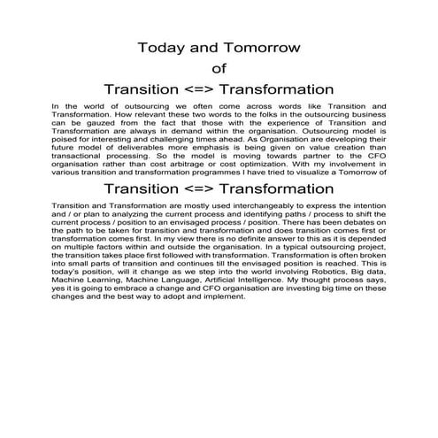 Today and Tomorrow of Transition & Transformation | PDF
