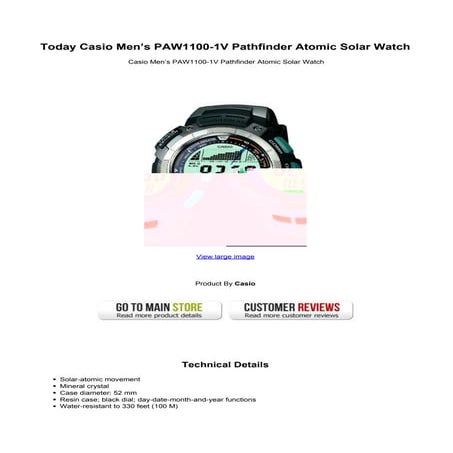 Today casio mens paw1100 1 v pathfinder atomic solar watch | PDF