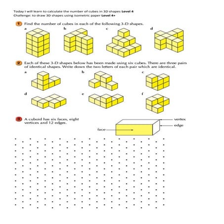 Today i will learn to calculate the number of cubes in 3 d shapes level ...