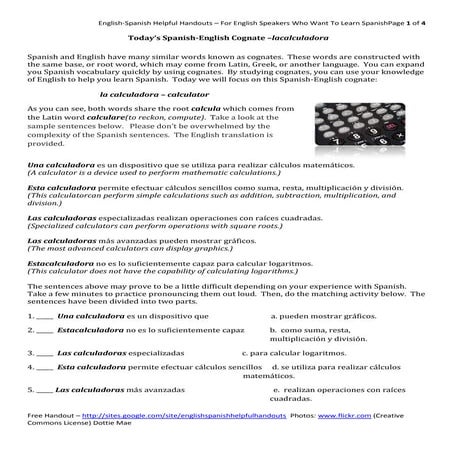 Today's spanish english cognate-la calculadora | PDF