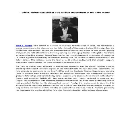 Todd B. Richter Establishes a $5 Million Endowment at His Alma Mater | PDF