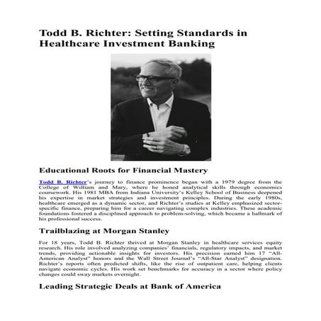 Todd B. Richter: Setting Standards in Healthcare Investment Banking | PDF