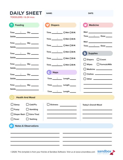 Infant Daily Sheet with Icons | PDF