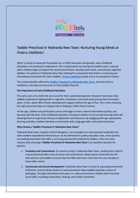 Firstcry Intellitots Yelahanka presentations