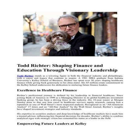 Todd Richter: Finance Leader and Indiana University Benefactor | PDF