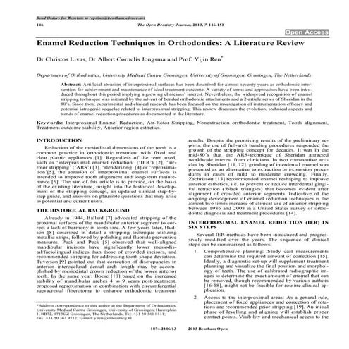 Interproximal reduction using Enamel reduction techniques | PDF