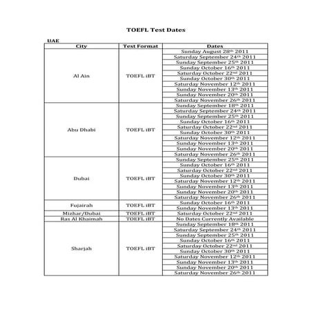 TOEFL Test Dates | PDF | National & Civic Holidays | Holidays