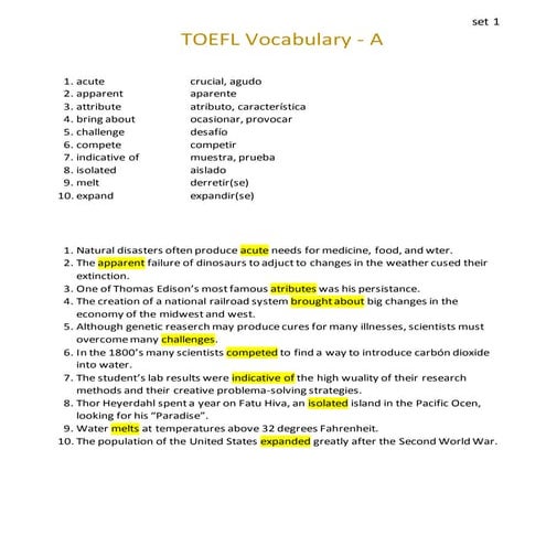 Toefl vocabulary 1a | PDF