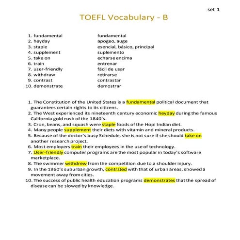 Toefl vocabulary 1b | PDF