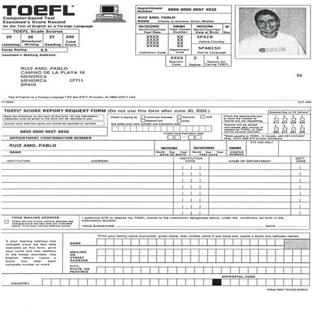 TOEFL EXAMINATION - Pablo Ruiz Amo | PDF