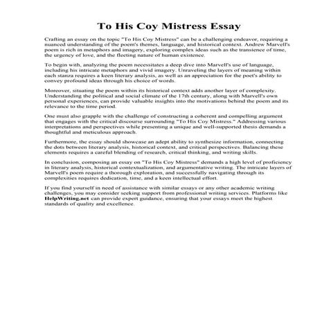 To His Coy Mistress Essay | PDF
