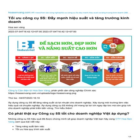 Lợi ích từ công cụ 5S trong sản xuất và kinh doanh Cân công nghiệp Hoa Sen Vàng | PDF