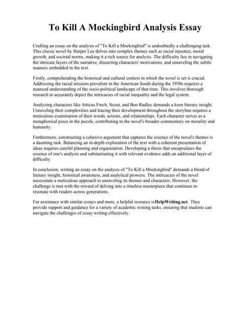 Essay To Kill A Mockingbird | PDF | Fiction | Books and Literature