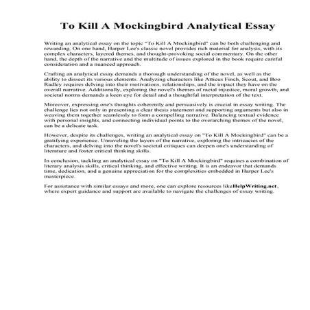 To Kill A Mockingbird Analytical Essay.pdf