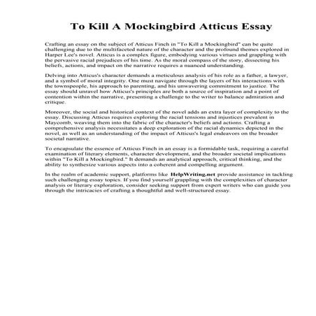 To Kill A Mockingbird Atticus Essay. Illinois Wesleyan University | PDF