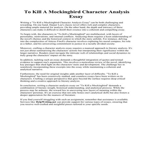 To Kill A Mockingbird Character Analysis Essay | PDF
