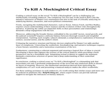 To Kill A Mockingbird Critical Essay | PDF