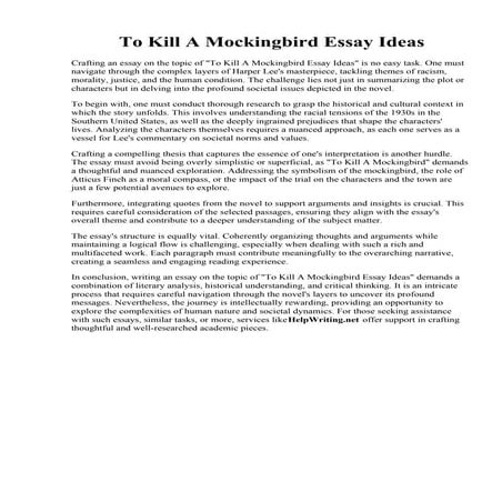 To Kill A Mockingbird Essay Ideas | PDF
