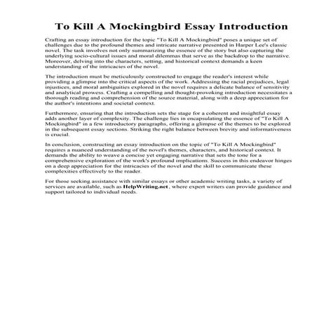To Kill A Mockingbird Essay Introduction | PDF