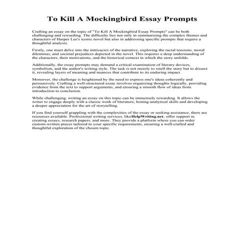 To Kill A Mockingbird Essay Prompts | PDF