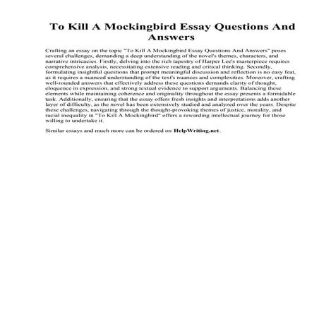 To Kill A Mockingbird Essay Questions And Answers | PDF