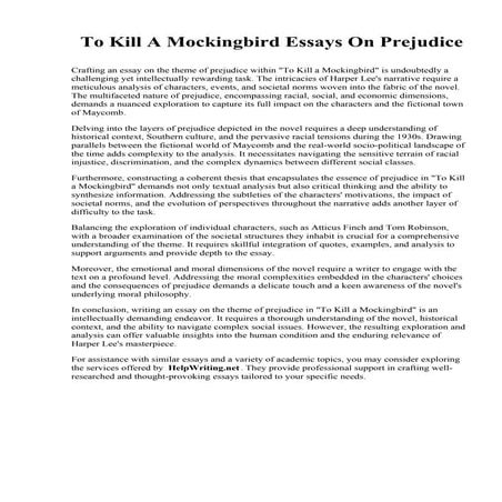 To Kill A Mockingbird Essays On Prejudice.pdf | Fiction | Books and ...