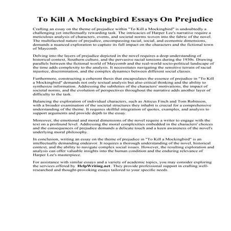 To Kill A Mockingbird Essays On Prejudice.pdf
