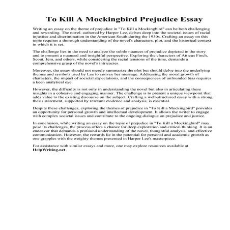 To Kill A Mockingbird Prejudice Essay | PDF