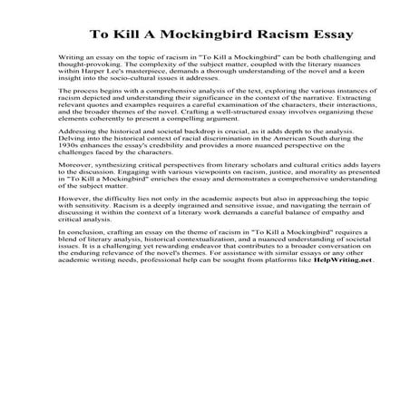 To Kill A Mockingbird Racism Essay. Washington Adventist University ...