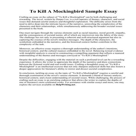 To Kill A Mockingbird Sample Essay | PDF