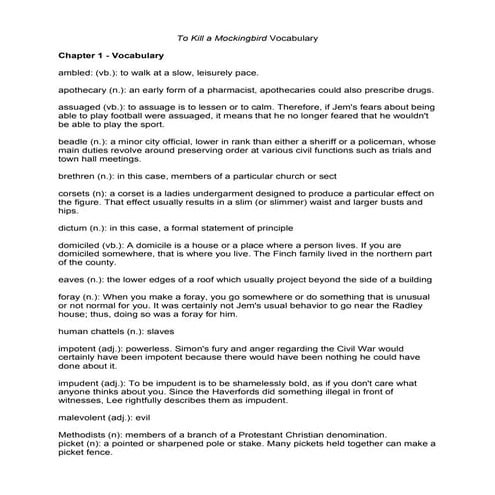 To kill a mockingbird Vocabulary | PDF