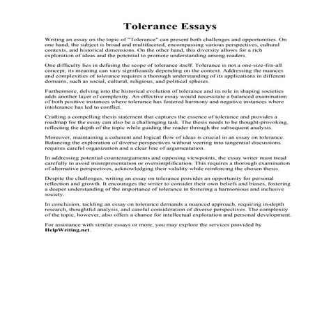 Tolerance Essays. Essay on Tolerance: Suitable for all class 5,6,7,8,9 ...