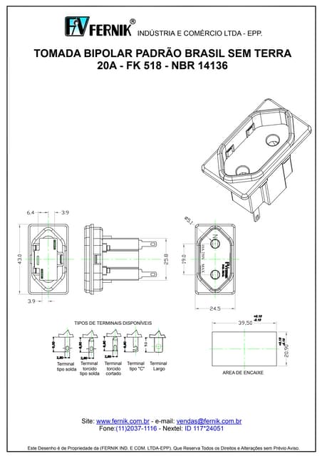 Tomada tripolar padrao brasil 10a FK 514 - NBR 14136 | PDF