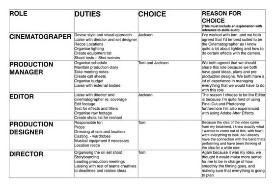 Roles choice | DOCX | Video Production | Content Production