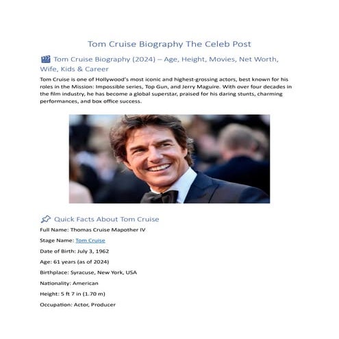 Tom Cruise Life Biography The Celeb Post | PDF