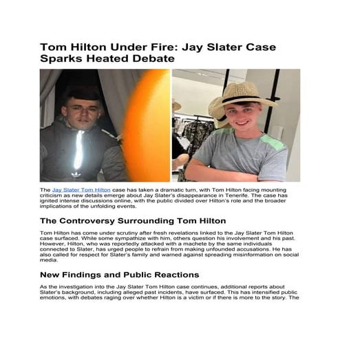 Tom Hilton Under Fire as Jay Slater Case Sparks Public Debate | DOCX