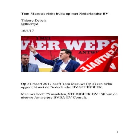 Tom Meeuws (sp.a) richt bvba op met Nederlandse bv | DOC