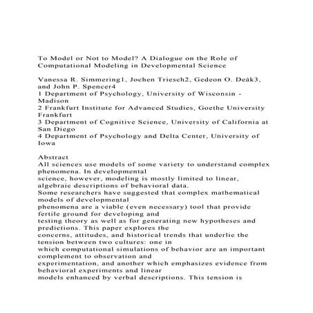To Model or Not to Model A Dialogue on the Role ofComputati.docx