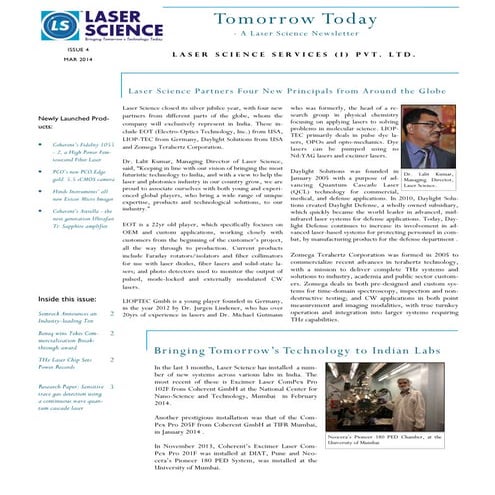 Tomorrow Today - a Laser Science Newsletter, March 2014 | PDF | Science