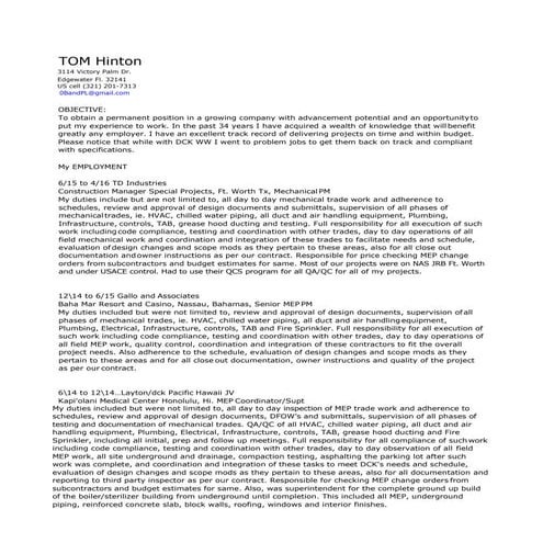 Tom resume' updated june 2016 pm | PDF | Civil Engineering Industry ...