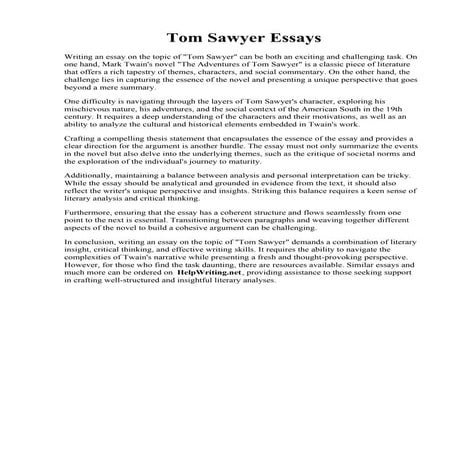 Tom Sawyer Essays | PDF