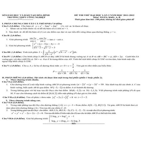 Toán 2 ab 2012 thpt công nghiệp hòa bình | PDF