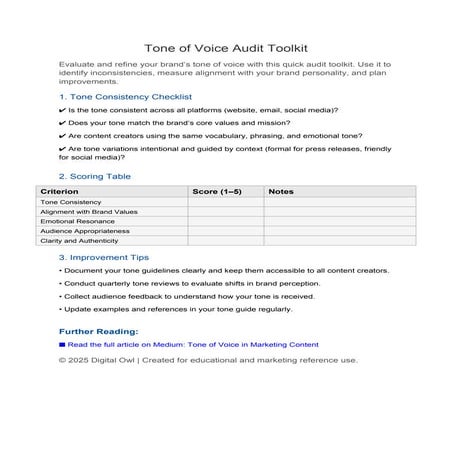 Tone of Voice Audit Toolkit for maketers | PDF